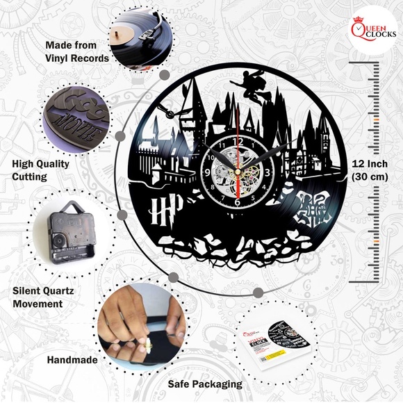QueenClocks | Wall Decor | Harry Potter Vinyl Clock Wall Hogwarts Decor ...